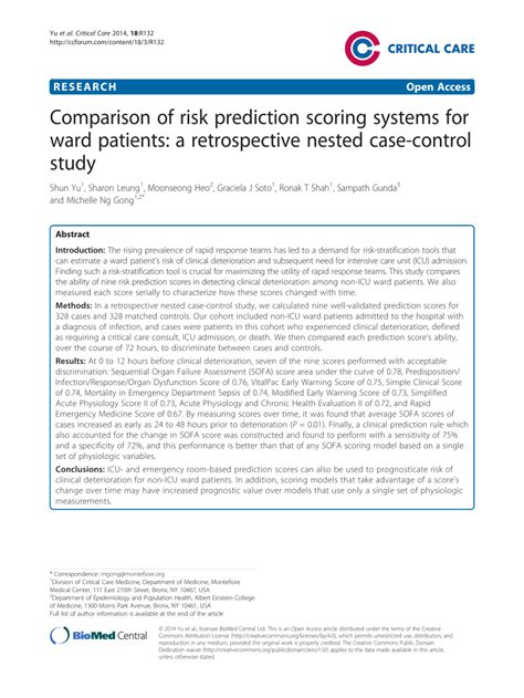 Pdf Comparison Of Risk Prediction Scoring Systems For Ward Patients