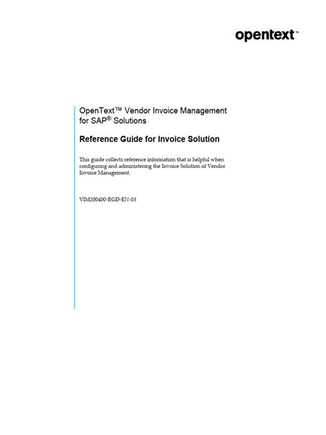 Opentext Vendor Invoice Management For Sap Solutions 204 Reference