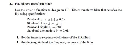 Solved 27 ﻿fir Hilbert Transform Filteruse The Remez