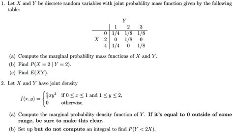 Let X And Y Be Discrete Random Variables With Joint Probability Mass