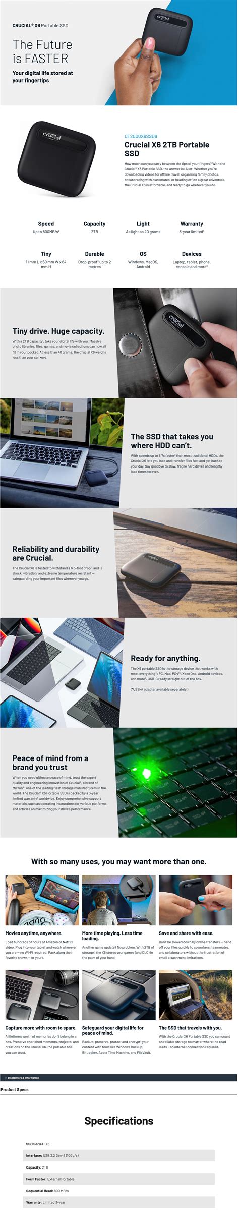 Crucial X Usb Type C Portable External Ssd Tb Ple Computers