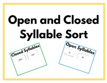 Open And Closed Syllable Sort By Mrs Frost Learning For All TPT