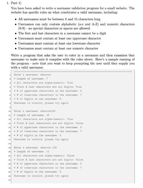 Solved 1 Part 1 You Have Been Asked To Write A Username