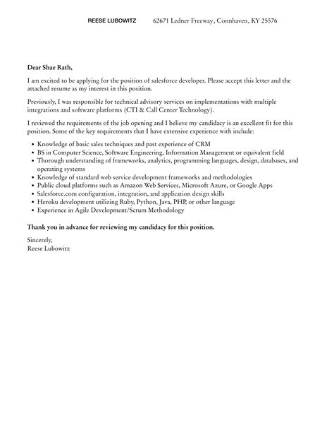 Sample Cover Letter For Salesforce Developer At Maria Couch Blog