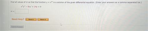 solved find all values of m ﻿so that the function y xm ﻿is a