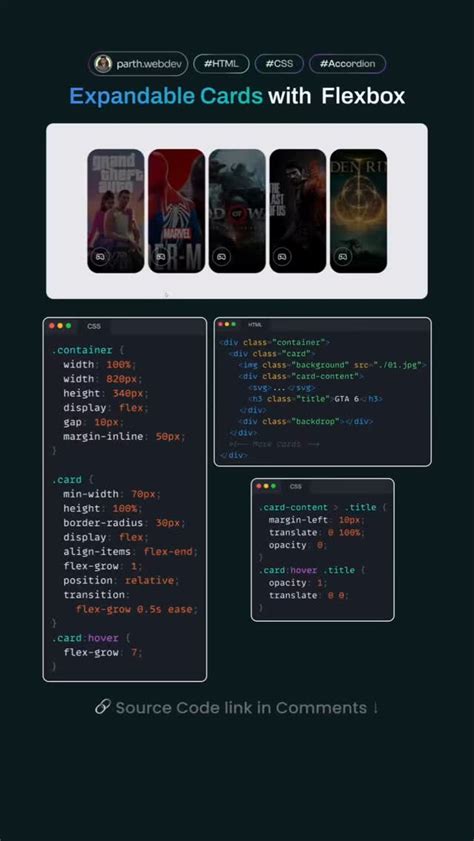 Expandable Cards With Flexbox Html And Css Source Code On My Github Username → Parthwebdev