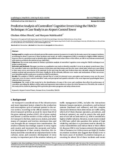 Pdf Predictive Analysis Of Controllers Cognitive Errors Using The Tracer Technique A Case