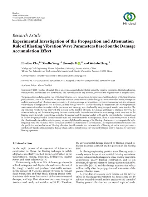 Pdf Experimental Investigation Of The Propagation And Attenuation Rule Of Blasting Vibration