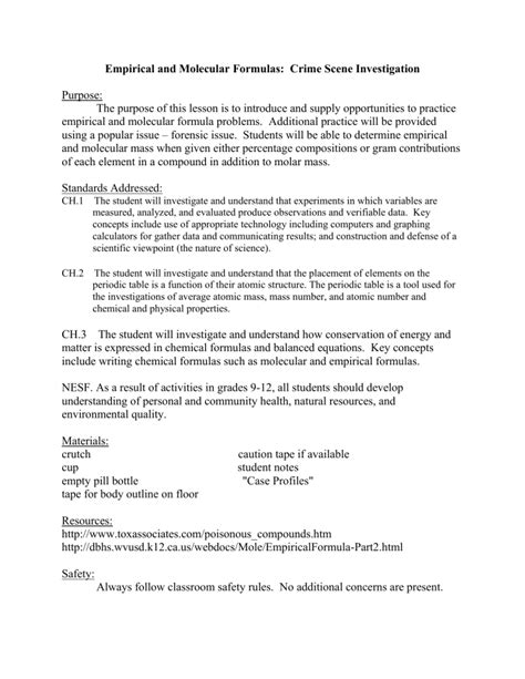 Empirical And Molecular Formulas Crime Scene Investigation
