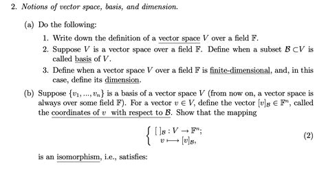 Solved 2 Notions Of Vector Space Basis And Dimension A Chegg Com
