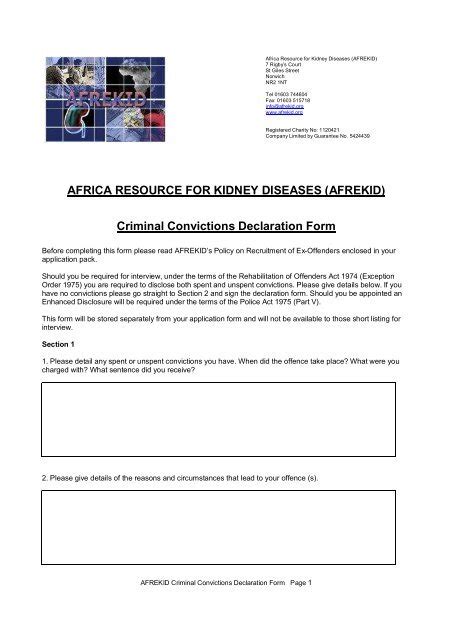Criminal Conviction Declaration Form Charityjob