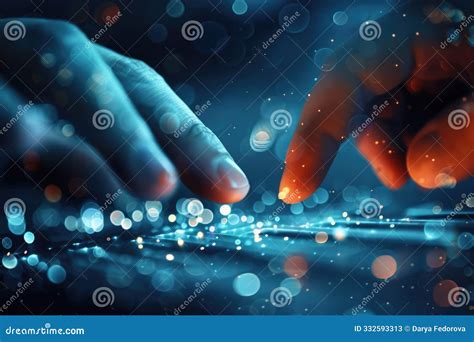 Digital Connection Futuristic Technology Concept With Human Hands And Glowing Lights Stock