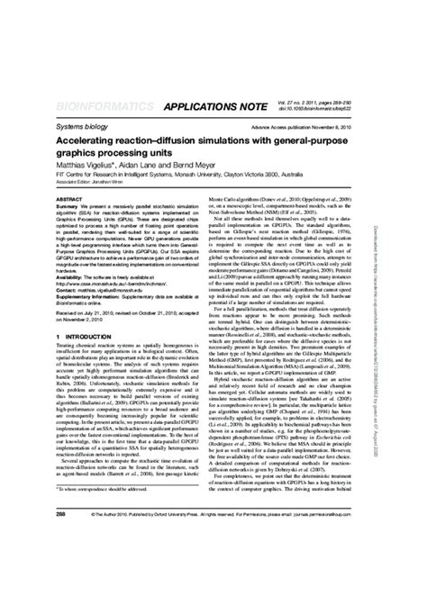 Pdf Accelerating Reaction Diffusion Simulations With General Purpose Graphics Processing Units