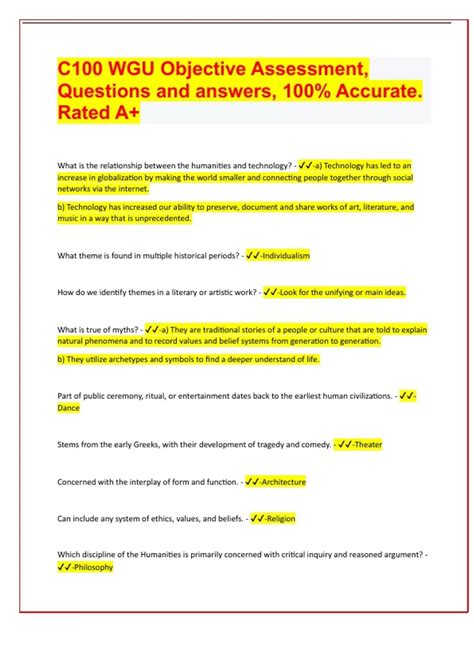 C100 Wgu Objective Assessment Questions And Answers 100 Accurate Rated A Wgu Stuvia Us