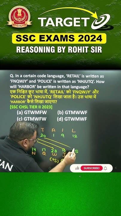 Coding Decoding Reasoning By Rohit Sir Shorts Ssc Ssccgl