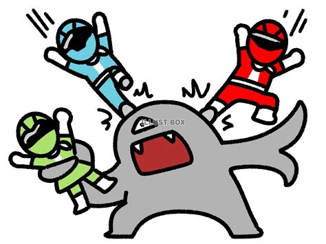 無料イラスト 強い怪人と戦う正義の戦隊
