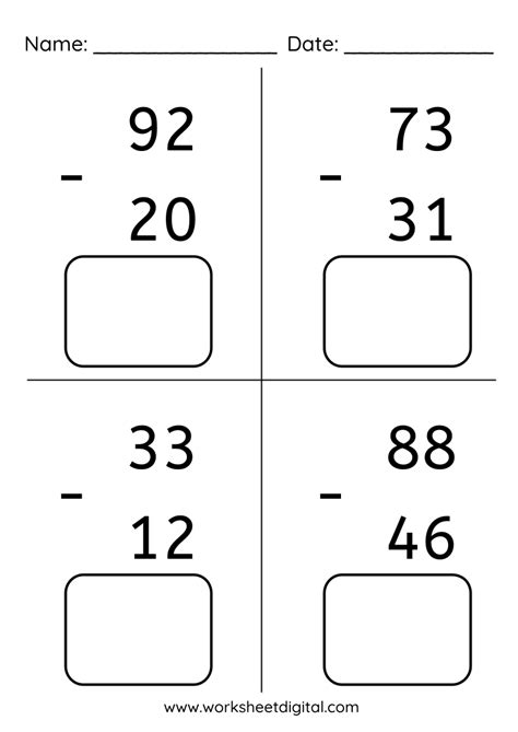 Subtraction Two Digits No Regrouping Sums For Grade 1 And 2