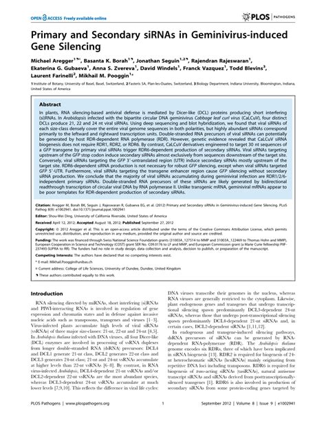 Pdf Primary And Secondary Sirnas In Geminivirus Induced Gene Silencing