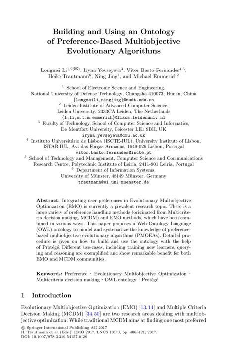 PDF Building And Using An Ontology Of Preference Based Multiobjective