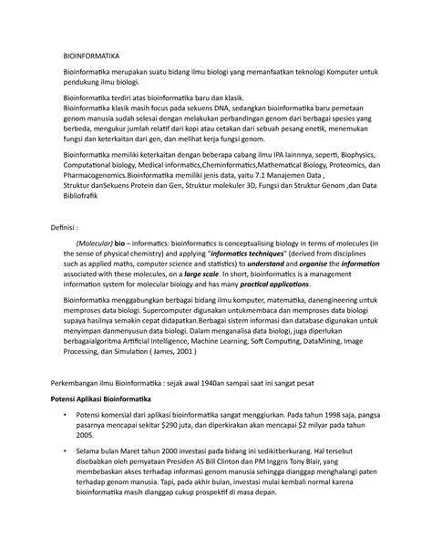 bioinformatika dasar bioinformatika bioinformatika merupakan suatu