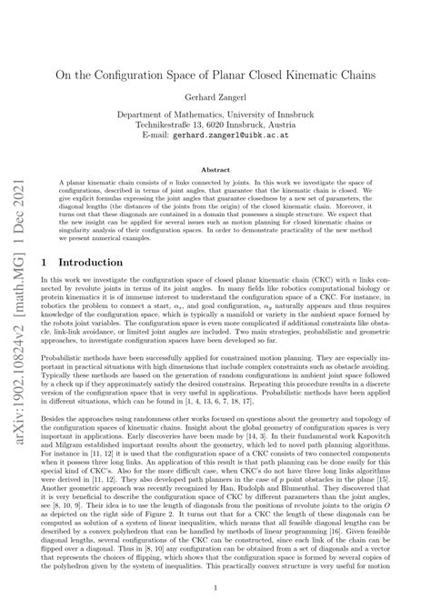 Pdf On The Configuration Space Of Planar Closed Kinematic Chains