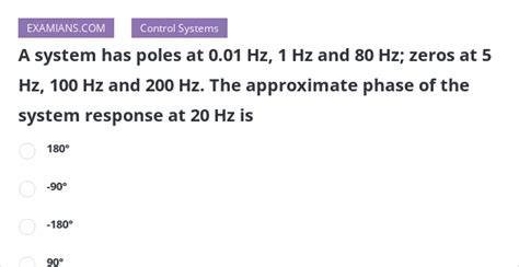 A System Has Poles At 001 Hz 1 Hz And 80 Hz Zeros At 5 Hz 100 Hz