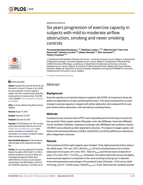 Pdf Six Years Progression Of Exercise Capacity In Subjects With Mild