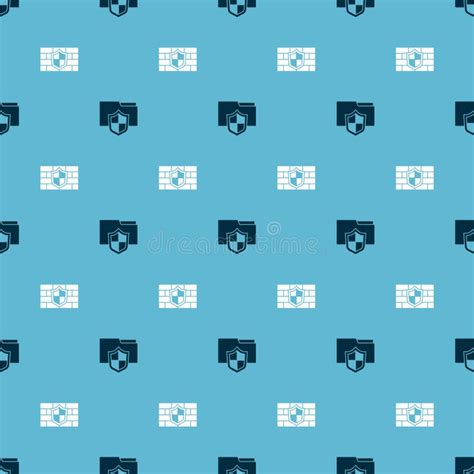 Set Document Folder Protection And Shield With Brick Wall On Seamless Pattern Vector Stock