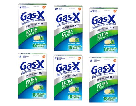Gas X Extra Strength Chewables Peppermint Creme Flavor Gas Relief 18 Tablets Each 6 Pack
