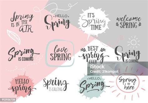 고무 스프링 로맨틱 필기 따옴표의 집합입니다 인사말 포스터 T셔츠 지문 카드 배너에 대 한 좋은 벡터 글자입니다 디자인에 대 한 인쇄 상의 요소 봄에 대한 스톡 벡터 아트
