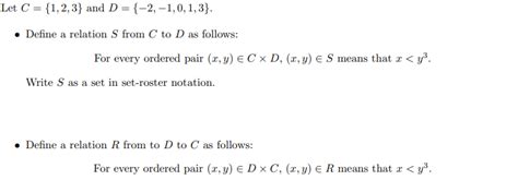 Solved Let C {1 2 3} And D {−2 −1 0 1 3} Define A