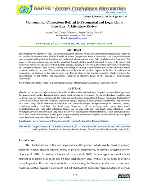 Pdf Mathematical Connections Related To Exponential And Logarithmic Functions A Literature Review