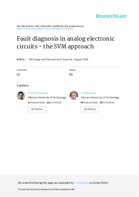 Pdf Fault Diagnosis In Analog Electronic Circuits The Svm Approach