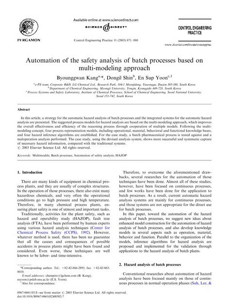Pdf Automation Of The Safety Analysis Of Batch Processes Based On