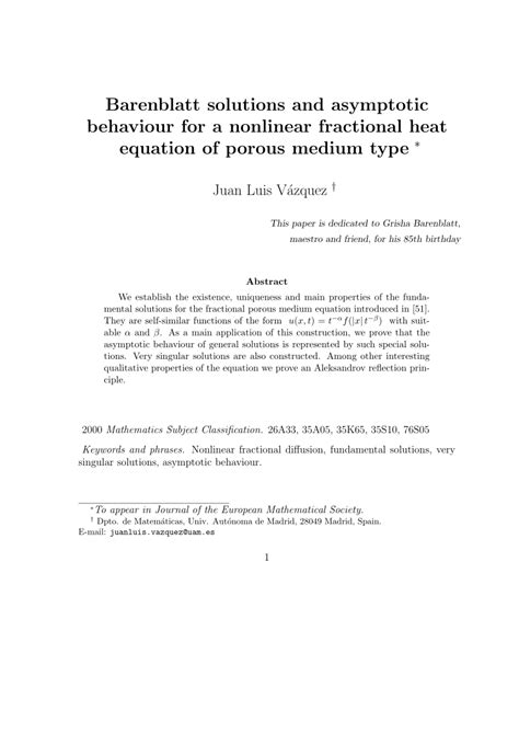 Pdf Barenblatt Solutions And Asymptotic Behaviour For A Nonlinear Fractional Heat Equation Of