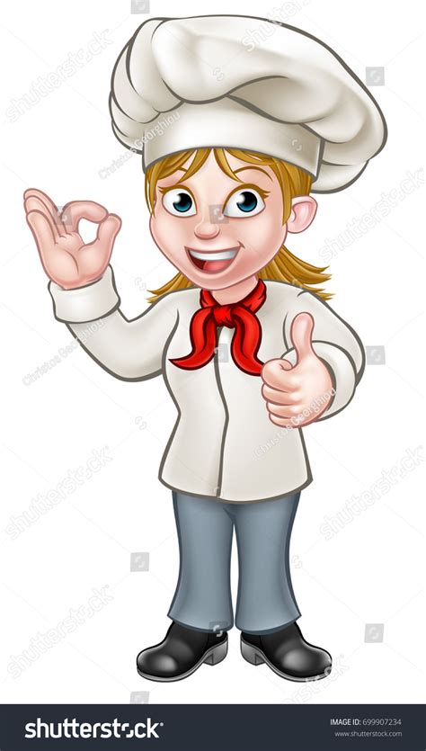 Cartoon Woman Chef Baker Character Giving Stock Illustration 699907234