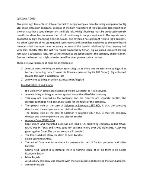 3 Slp Prob Separate Legal Entity Problem Question Q 5 Zone A 2013