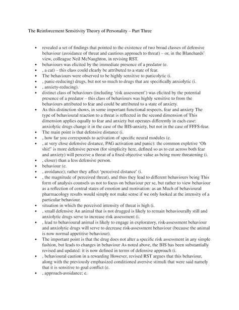 The Reinforcement Sensitivity Theory Of Personality Part Three Behaviours Was Elicited By