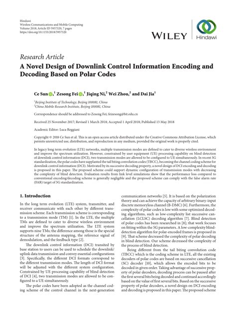 Pdf A Novel Design Of Downlink Control Information Encoding And