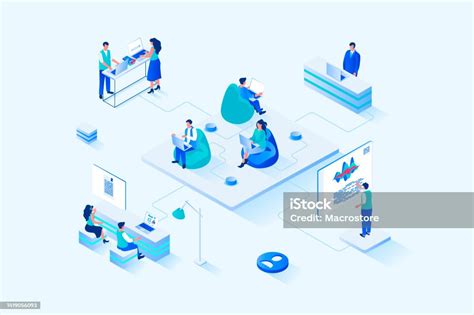 코워킹 3d 아이소메트릭 웹 디자인 사람들은 오픈 오피스에서 노트북으로 작업하고 작업을 논의하고 프로젝트 의사 소통 및 공동 작업 시작 작업 공간에서 함께 작업합니다 벡터