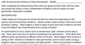 Seed Germination Inquiry Lab By Jen Kirkland TPT Seed Germination Inquiry Lab By Jen Kirkland TPT