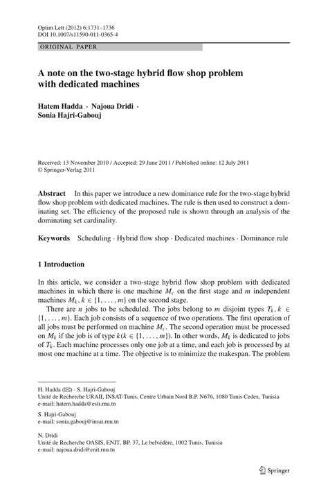 Pdf The Two Stage Assembly Flow Shop Scheduling With An Availability