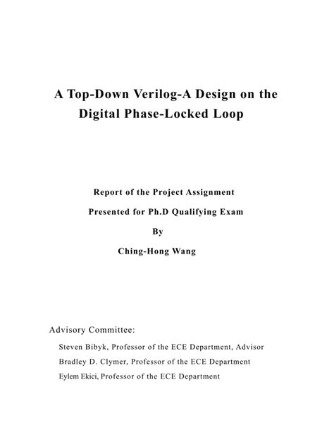 A Top Down Verilog A Design On The Digital Phase Locked Loop