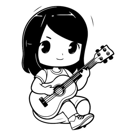 우쿨레를 연주하는 귀여운 어린 소녀 프리미엄 벡터