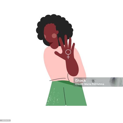여성의 권리와 권력 또는 성폭력과 괴롭힘에 항의 페미니즘 개념 강한 소녀 쇼 중지 제스처 여성 연대 흰색에 고립 된 만화 플랫