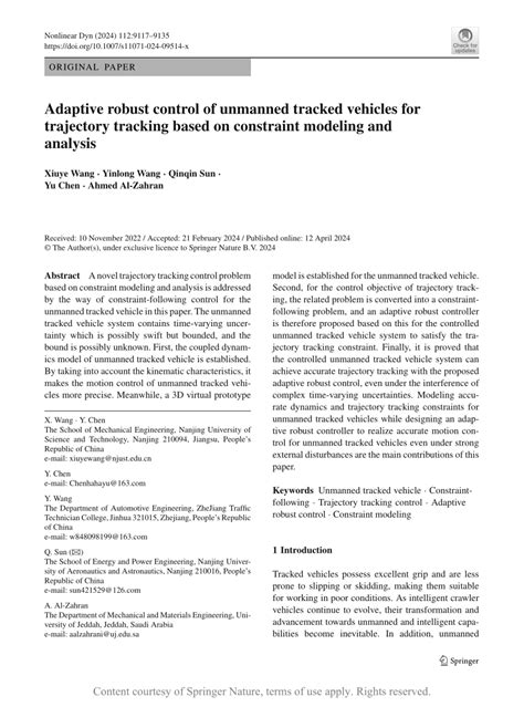 Adaptive Robust Control Of Unmanned Tracked Vehicles For Trajectory