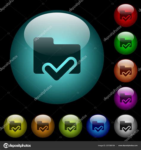 Folder Icons Color Illuminated Spherical Glass Buttons Black Background Can Stock Vector By
