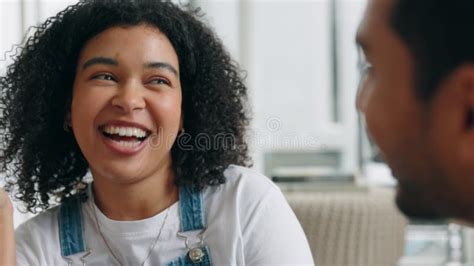 Love Couple And Conversation With Smile Relax And Romantic Together In Living Room Romance