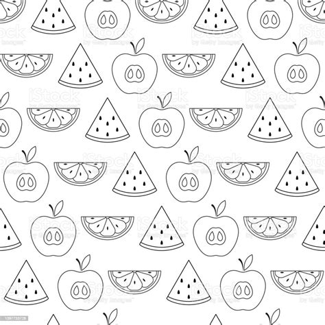 세트 과일과 원활한 패턴 흰색 배경에 검은 색 플랫 아이콘 베리 선형 아이콘 과일 세트 직물 포장지 벽지 포장지에 인쇄를위한 현대적인 디자인 벡터 일러스트 레이 션 감귤류